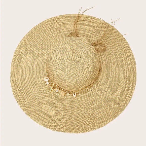 Accessories | Wide Sun Hat Beach Theme Shells Starfish | Poshmark